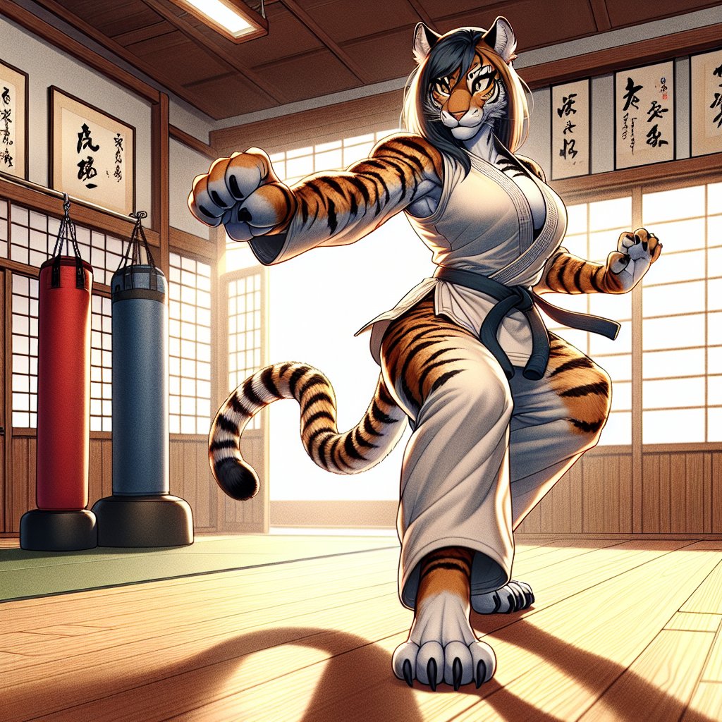Karate female anthropomorph Tiger, training in | Fanart
