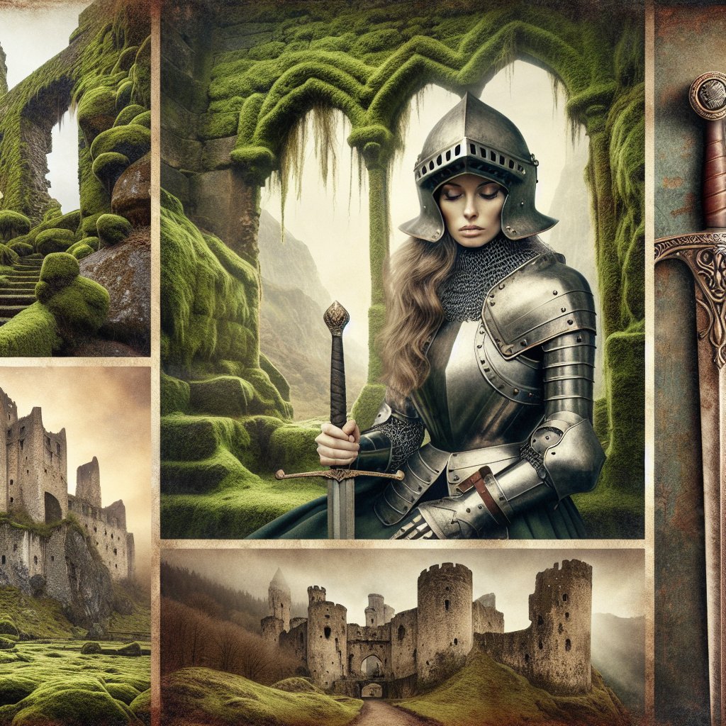 Mossy castle ruins, old swords, armour, | Fanart