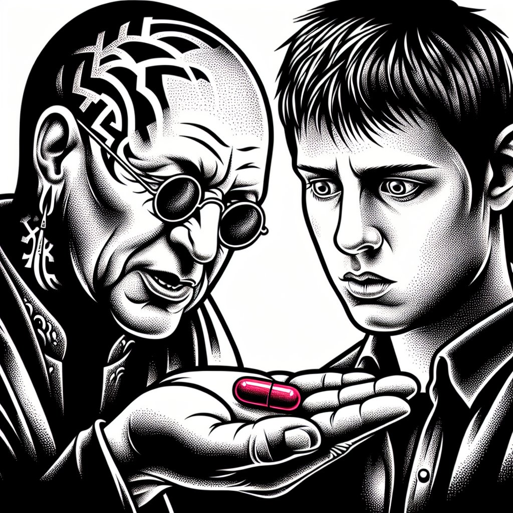 Neo takes red pill from morpheus | Fanart