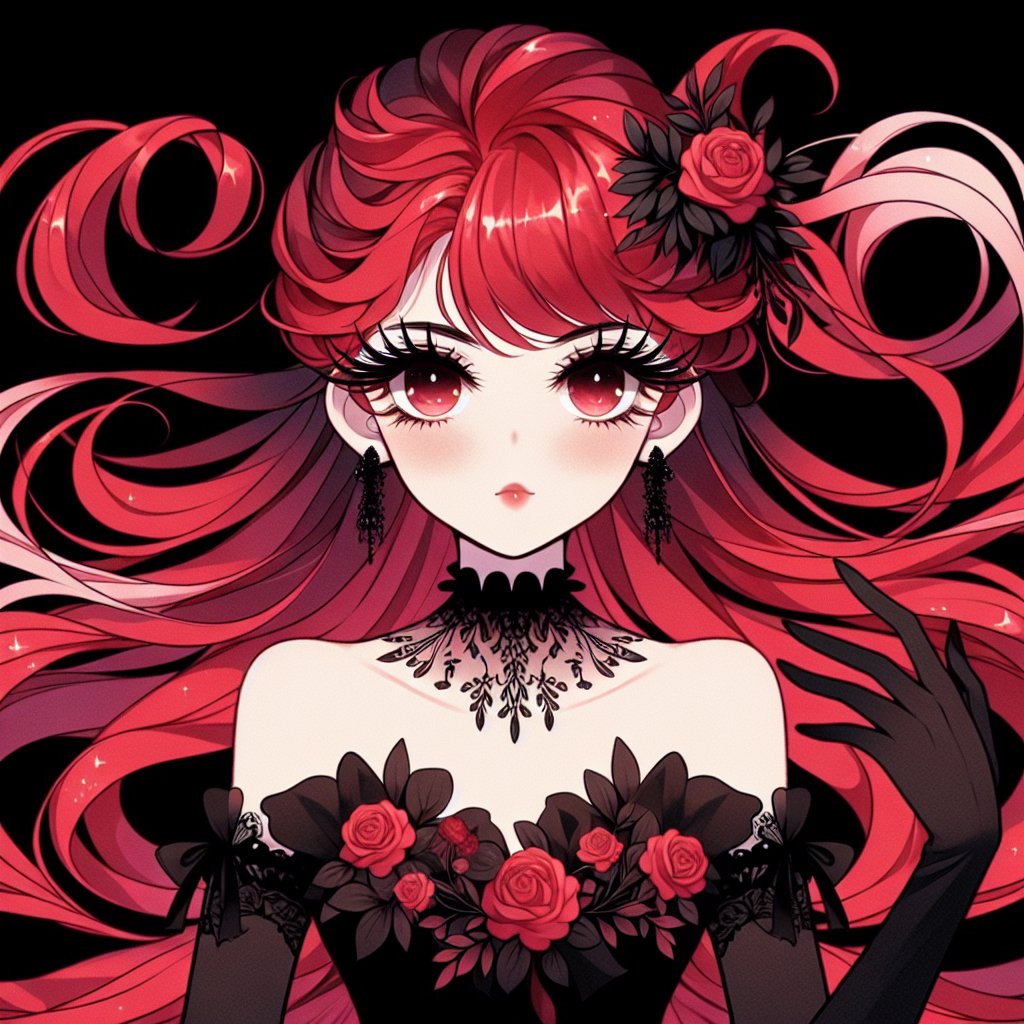 Anime Girl Red Rose | Fanart