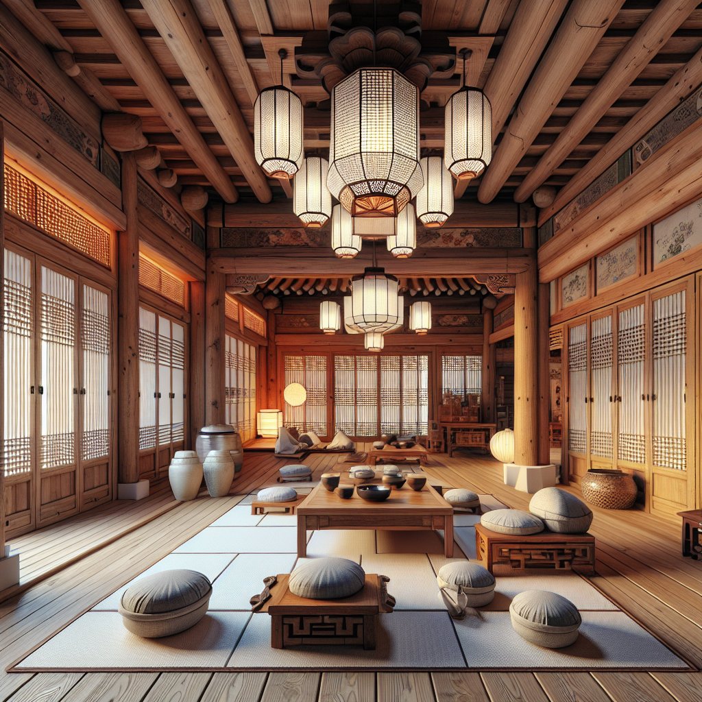 A traditional Korean hanok interior with | Fanart