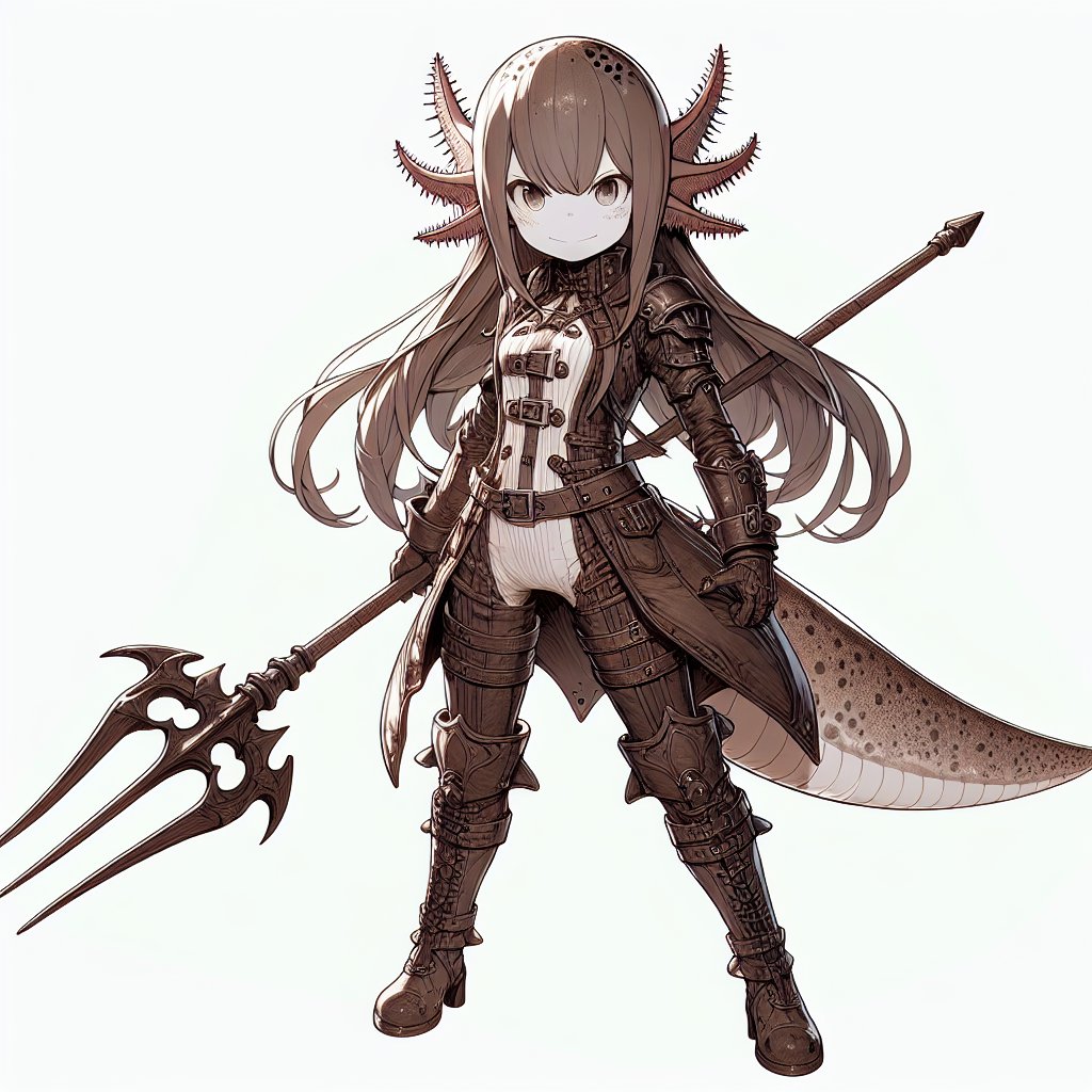 Humanoid Axolotl girl, wearing leather armour, | Fanart