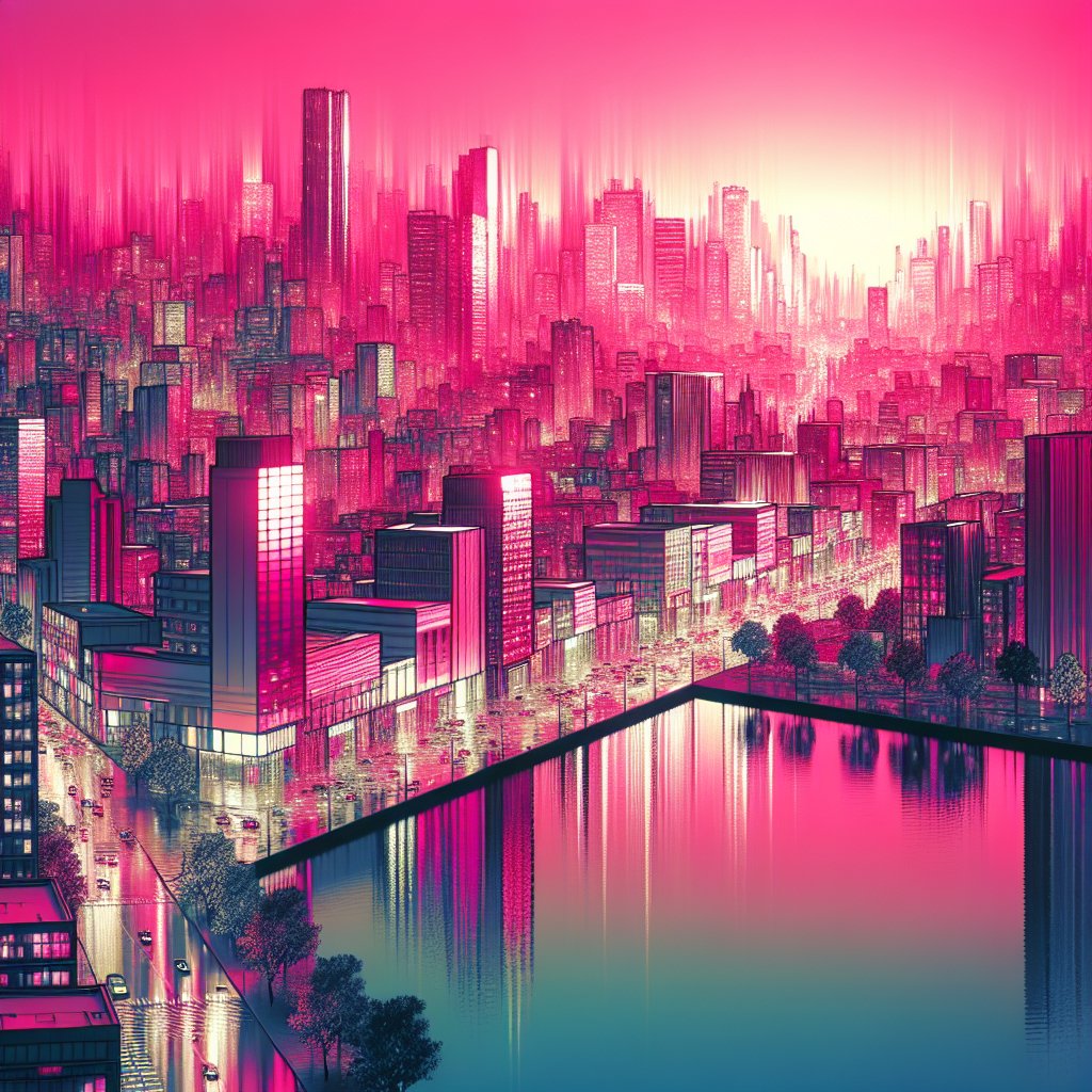 A pink vibrant city landscape called | Fanart