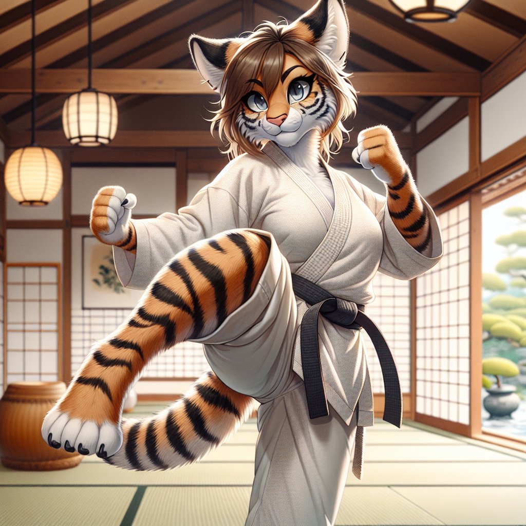 Karate female anthropomorph Tiger, training in | Fanart