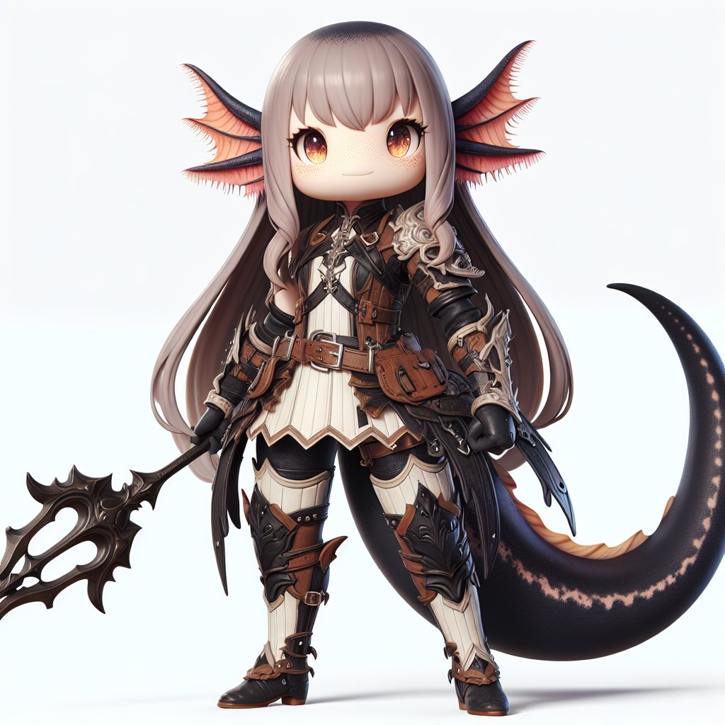 Humanoid Axolotl girl, wearing leather armour, | Fanart