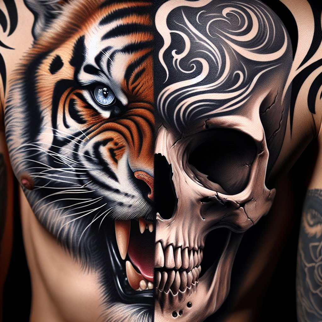 Half tiger, half skull head | Fanart