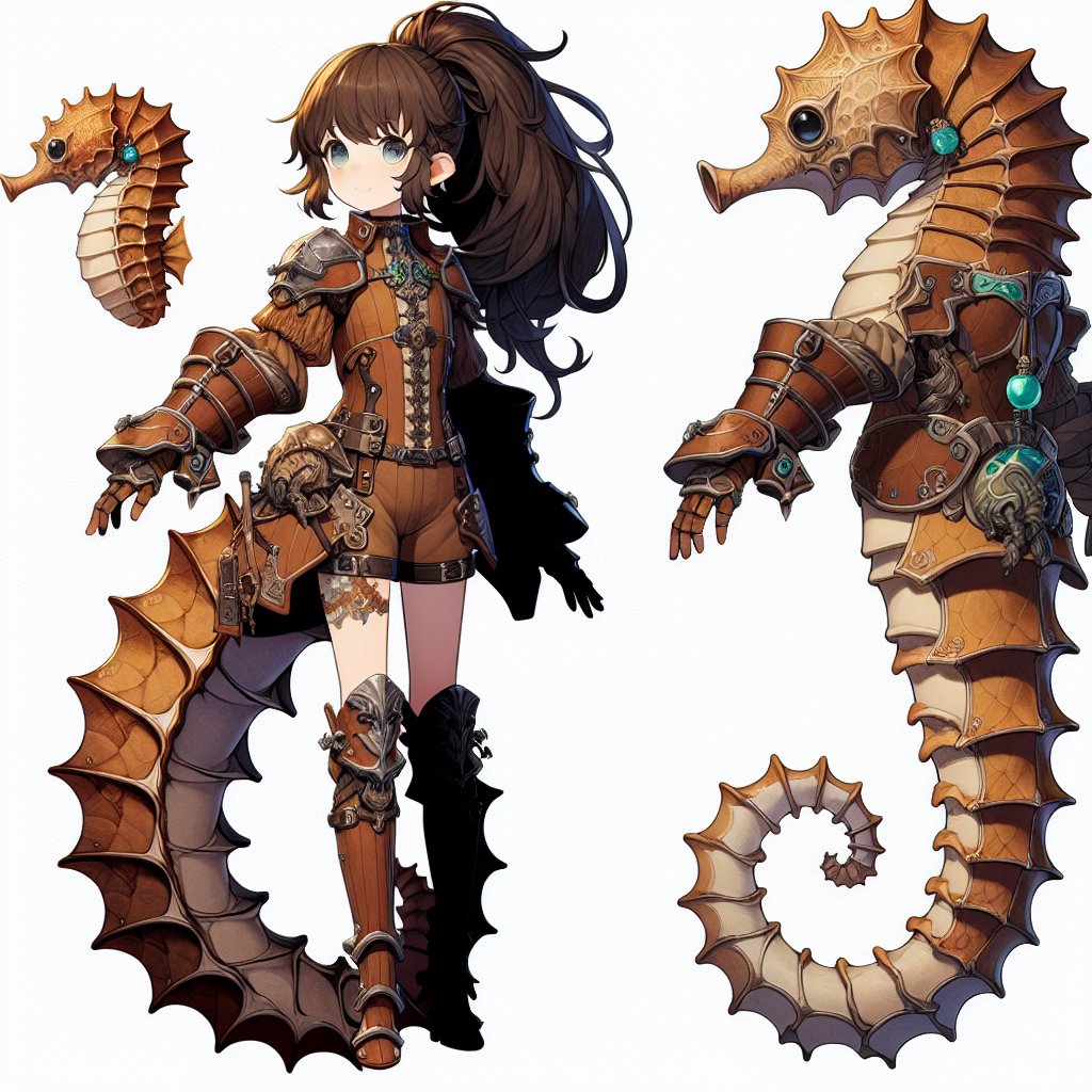 Seahorse monster girl, wearing leather armour, | Fanart