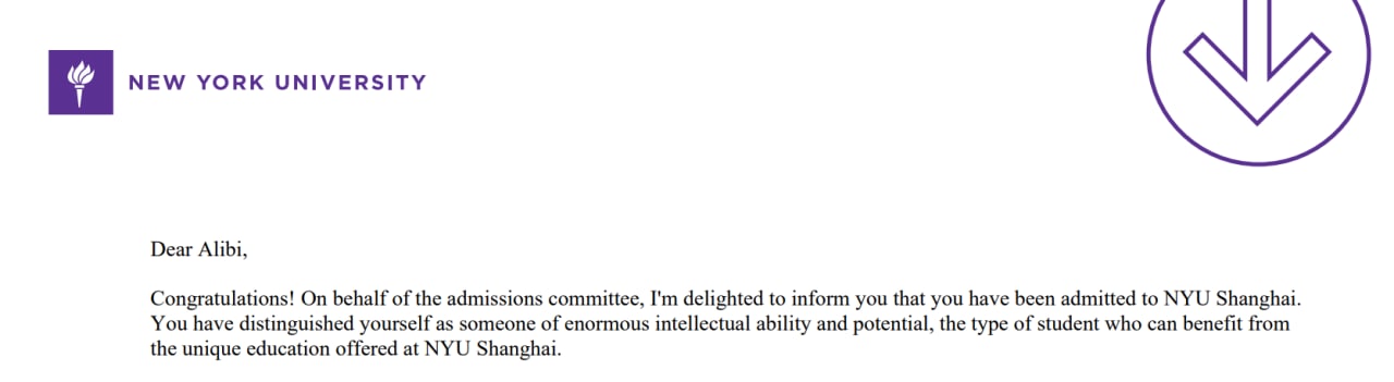 New York University Acceptance Letter