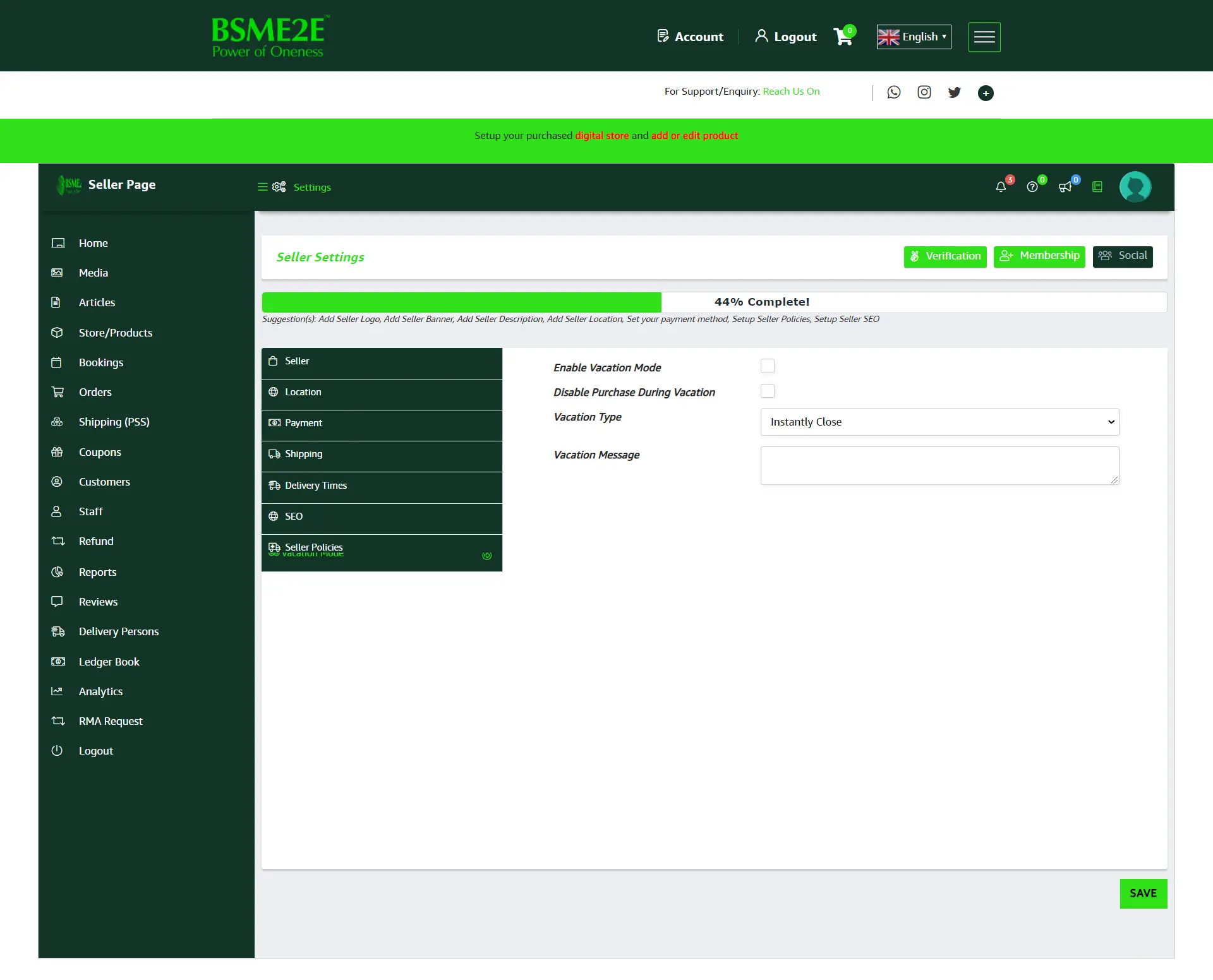 BSMe2e Seller Settings | BSMe2e