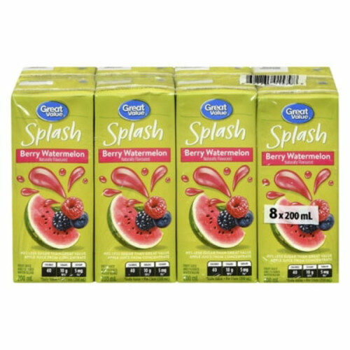Great Value Berry Watermelon Great Value Splash, 8 x 200 ml - Walmart ...