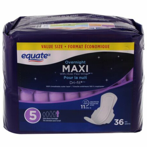 Equate Heavy Flow Overnight Maxi Pads With Flexi-Wings 1Ea - Walmart ...