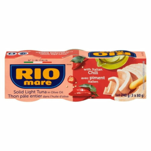 Rio Mare Solid Light Tuna in Olive Oil With Italian Chilli, 3 x 80 g ...