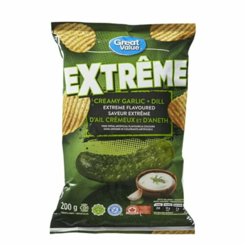 Great Value Creamy Garlic & Dill Extreme Flavoured Rippled Chips 1Ea ...