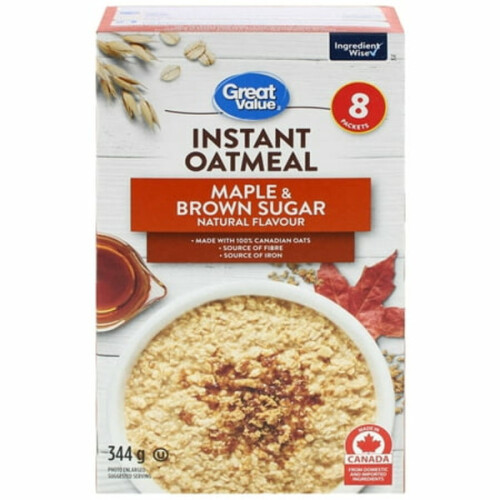 Great Value Maple & Brown Sugar Natural Flavour Instant Oatmeal ~344 g ...