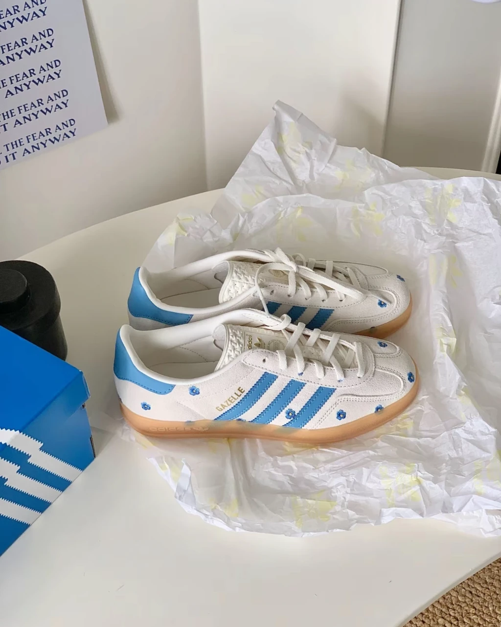 Adidas Originals Gazelle Indoor 米白藍 刺繡 小花 （ IF4491 ) | Junshoes