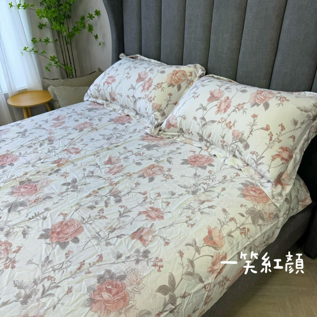100S天絲床包組-一笑紅顏 | 妞妞寢具Niu bedding