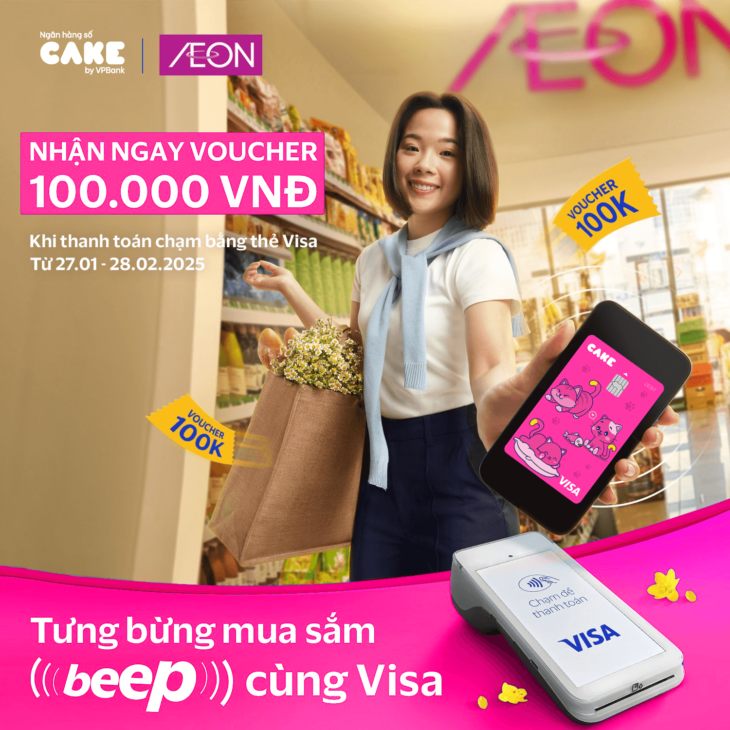 Cake x Visa: Tặng voucher AEON trị giá 100K