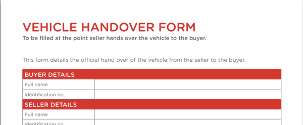Vehicle Handover Form Vehicle Handover Form