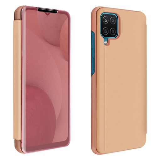 Funda Samsung Galaxy A12 Efecto Espejo Translúcida F Soporte Rosa Con