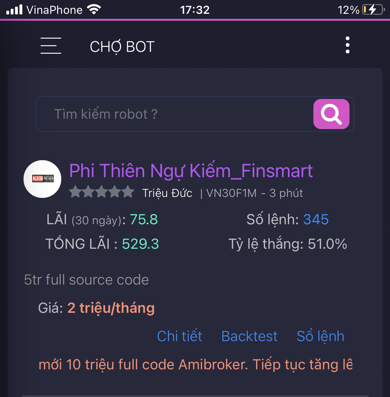 10 triệu full code robot Phi Thiên Ngự Kiếm đang dẫn đầu chobot