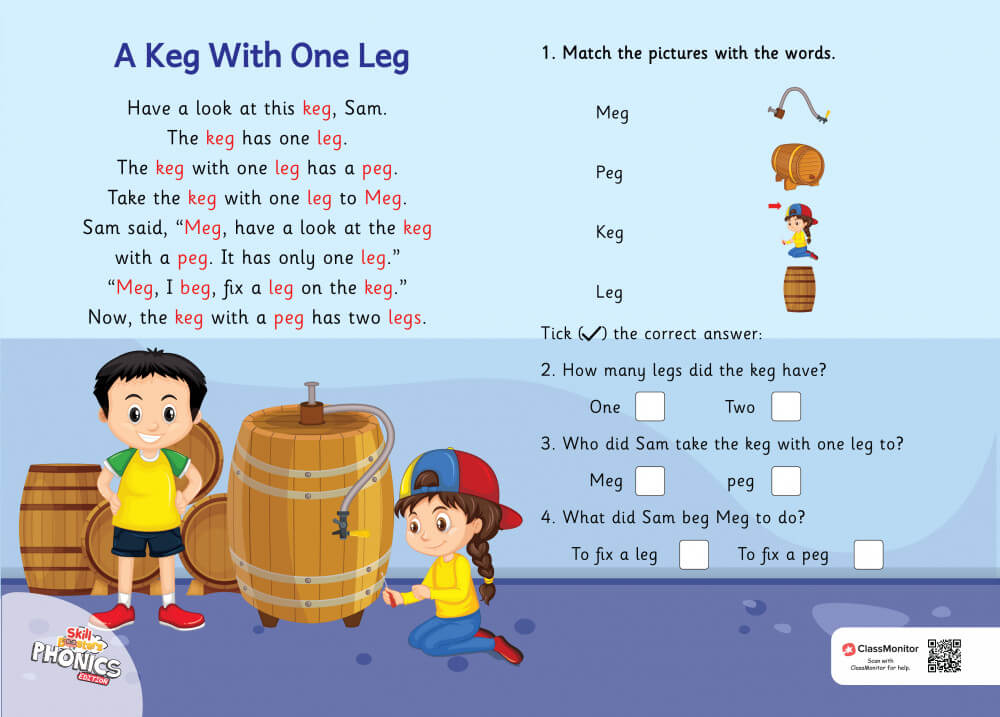 Reading & Comprehension Activity 9- Reading Card - A Keg With One Leg ...