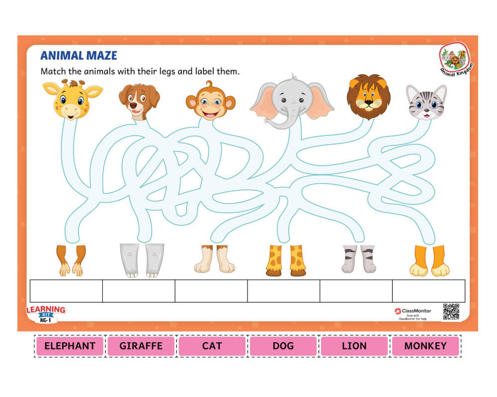 Animals, Birds & Insects Activity Worksheet - Match The Animals With Their Legs - ClassMonitor