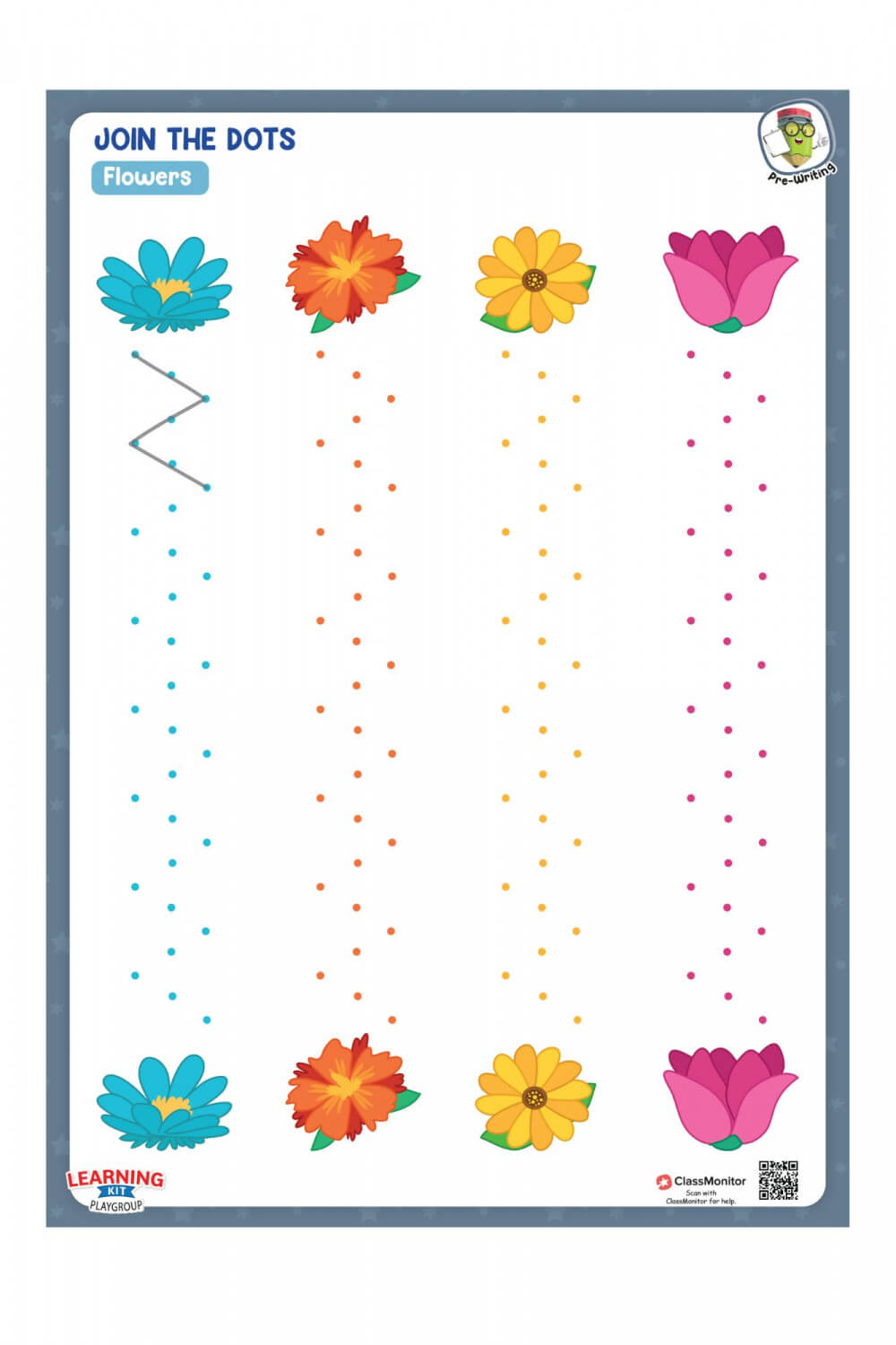 Pre Writing Skills Activity Join The Dots - Flowers - ClassMonitor