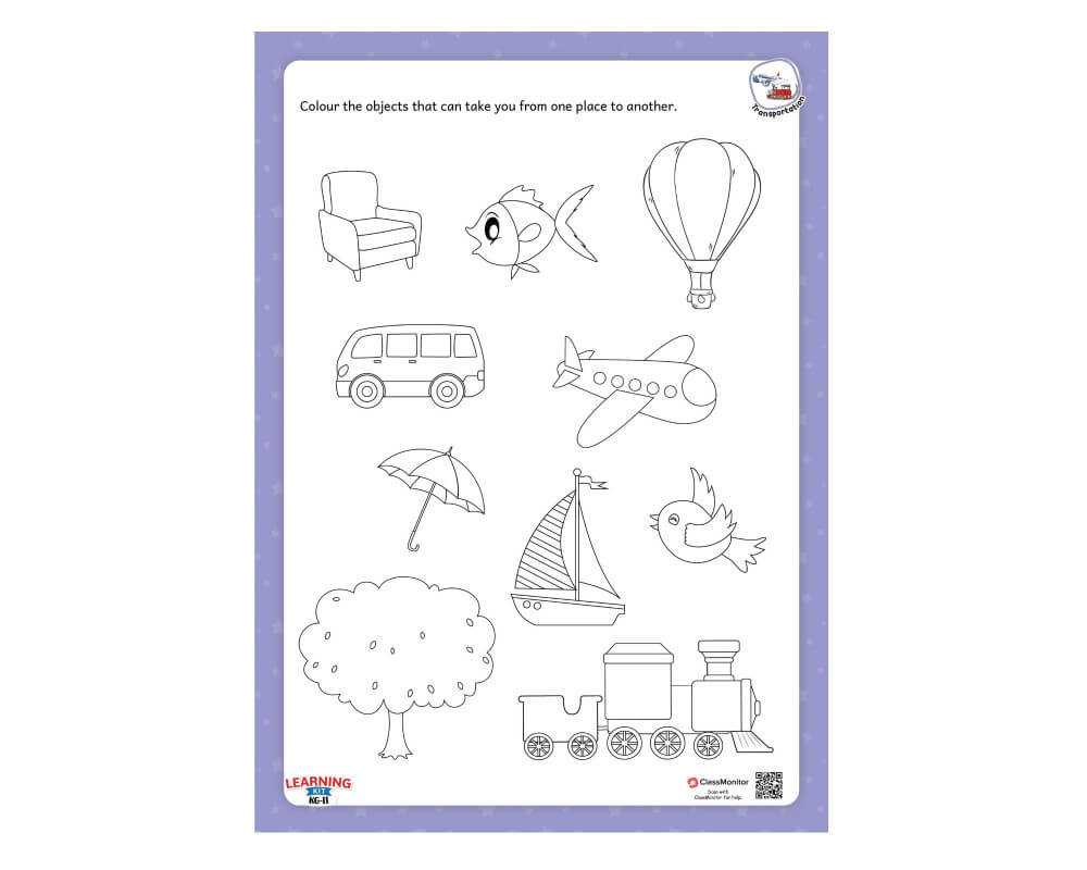 Transportation Activity Worksheet - Colour The Transport - ClassMonitor