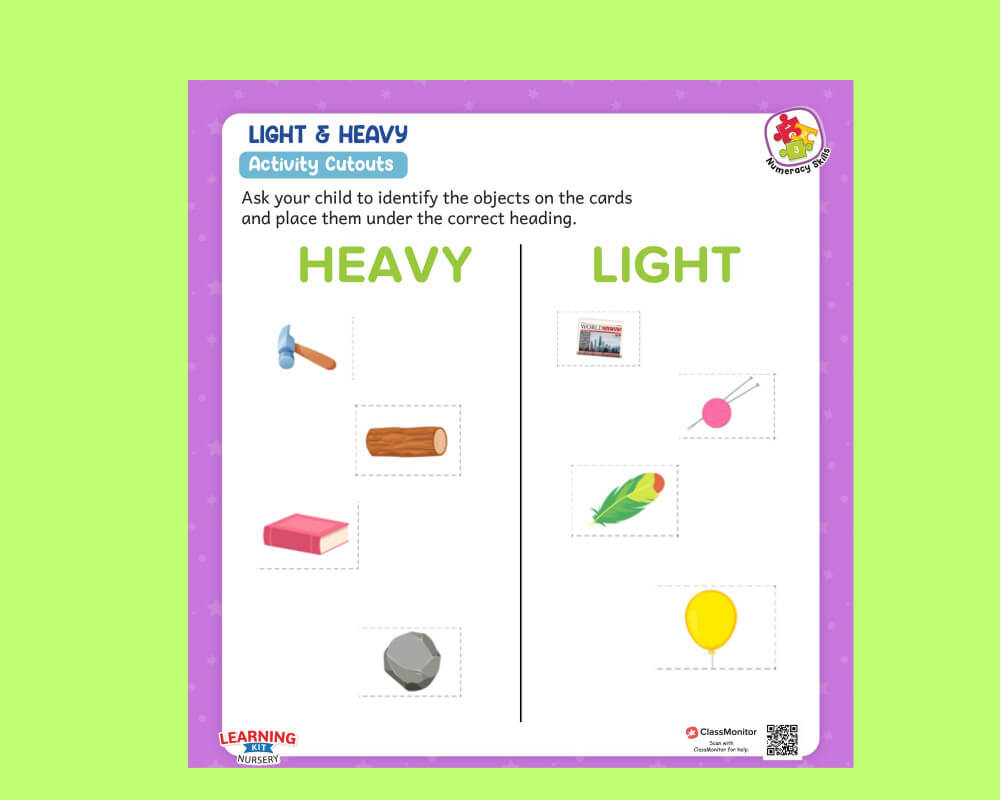 Numeracy Skills Activity Light And Heavy - ClassMonitor