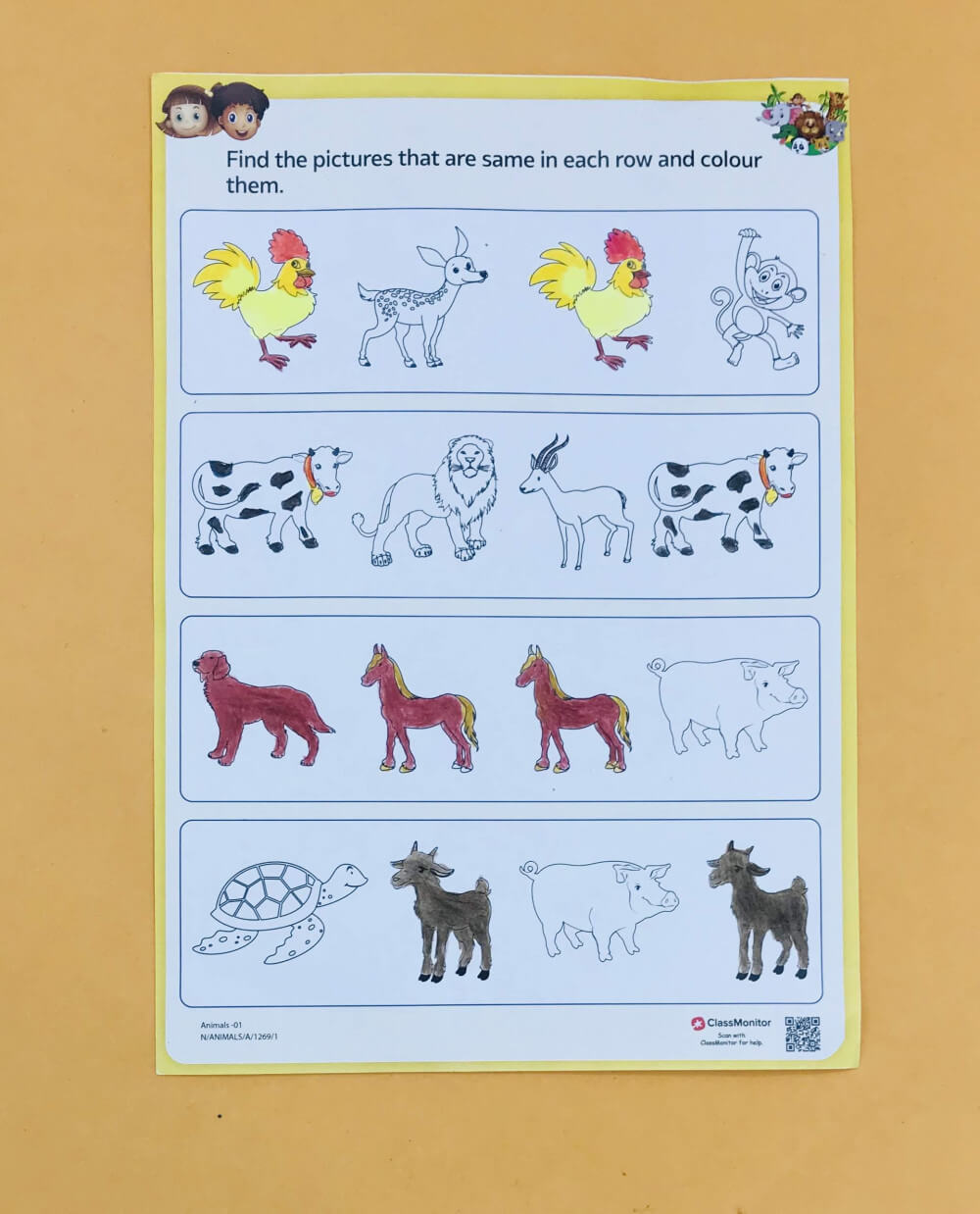 Animals Activity Worksheet - Colour The Same - ClassMonitor