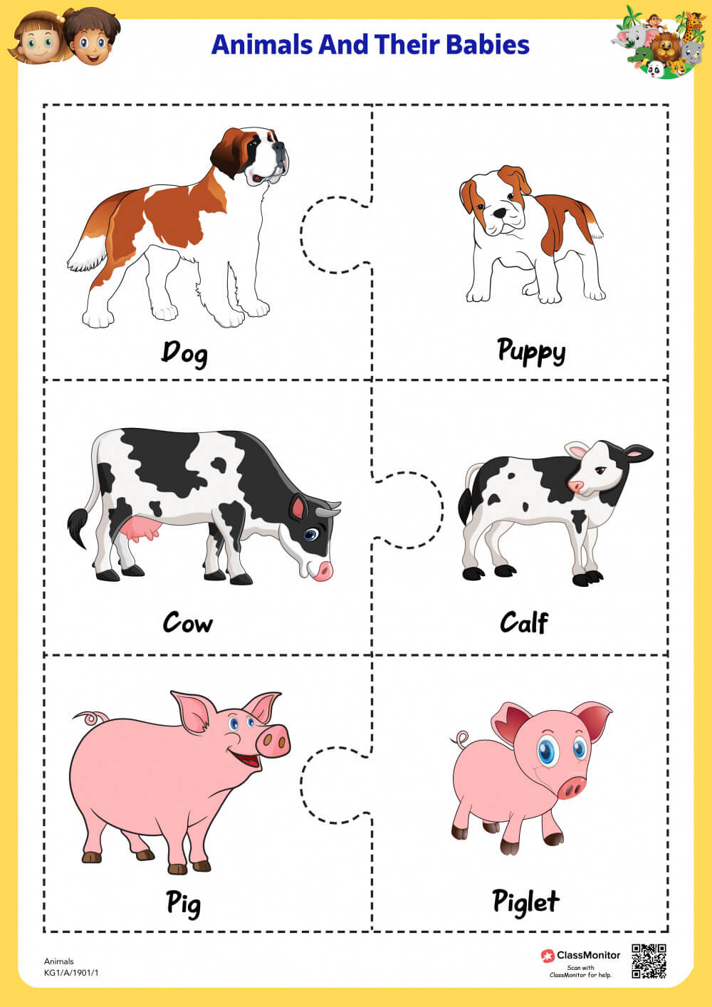 Animals, Birds & Insects Activity Animals And Their Babies - Puzzle ...