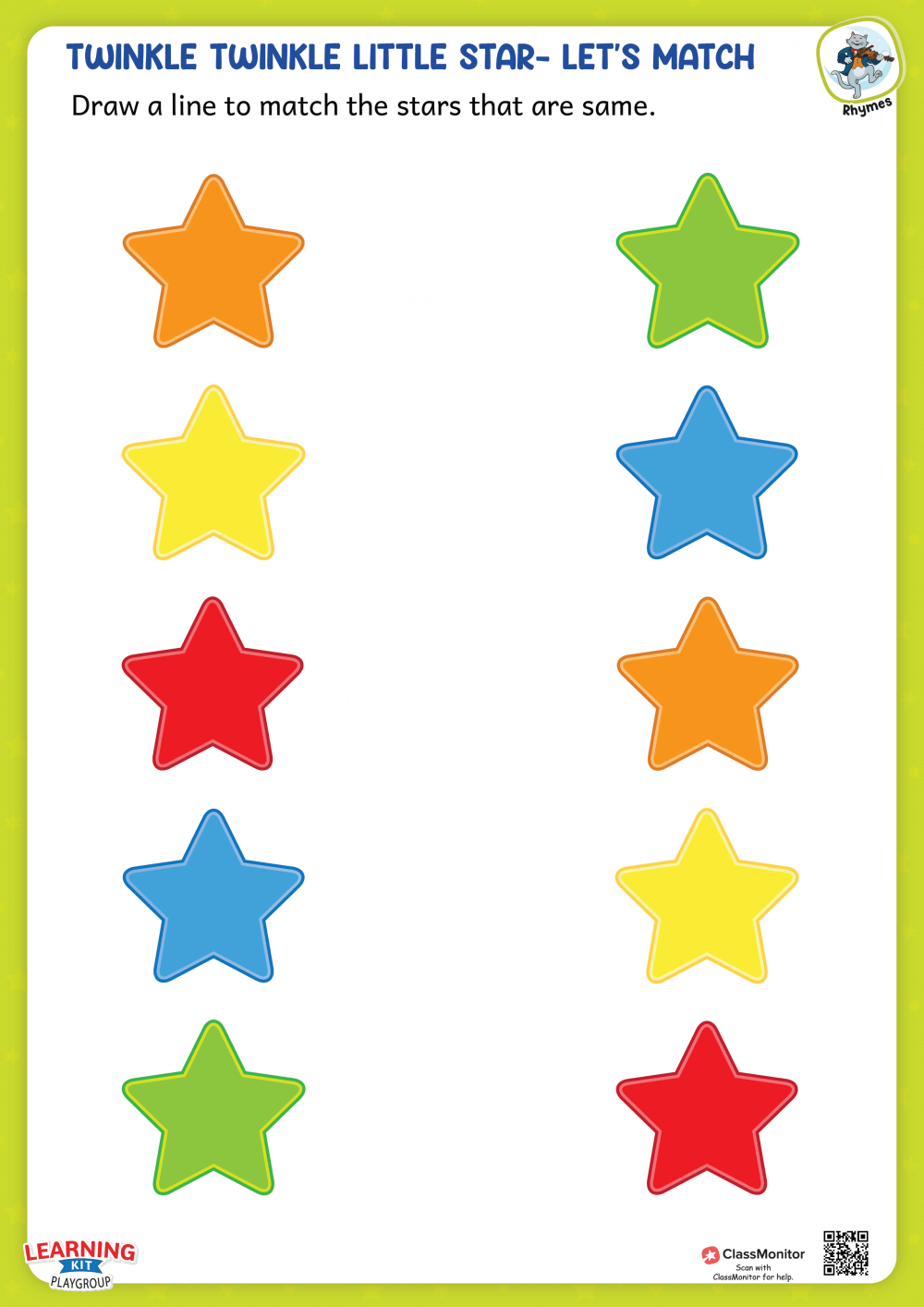 Rhymes Activity Twinkle Twinkle Little Star - Matching - ClassMonitor
