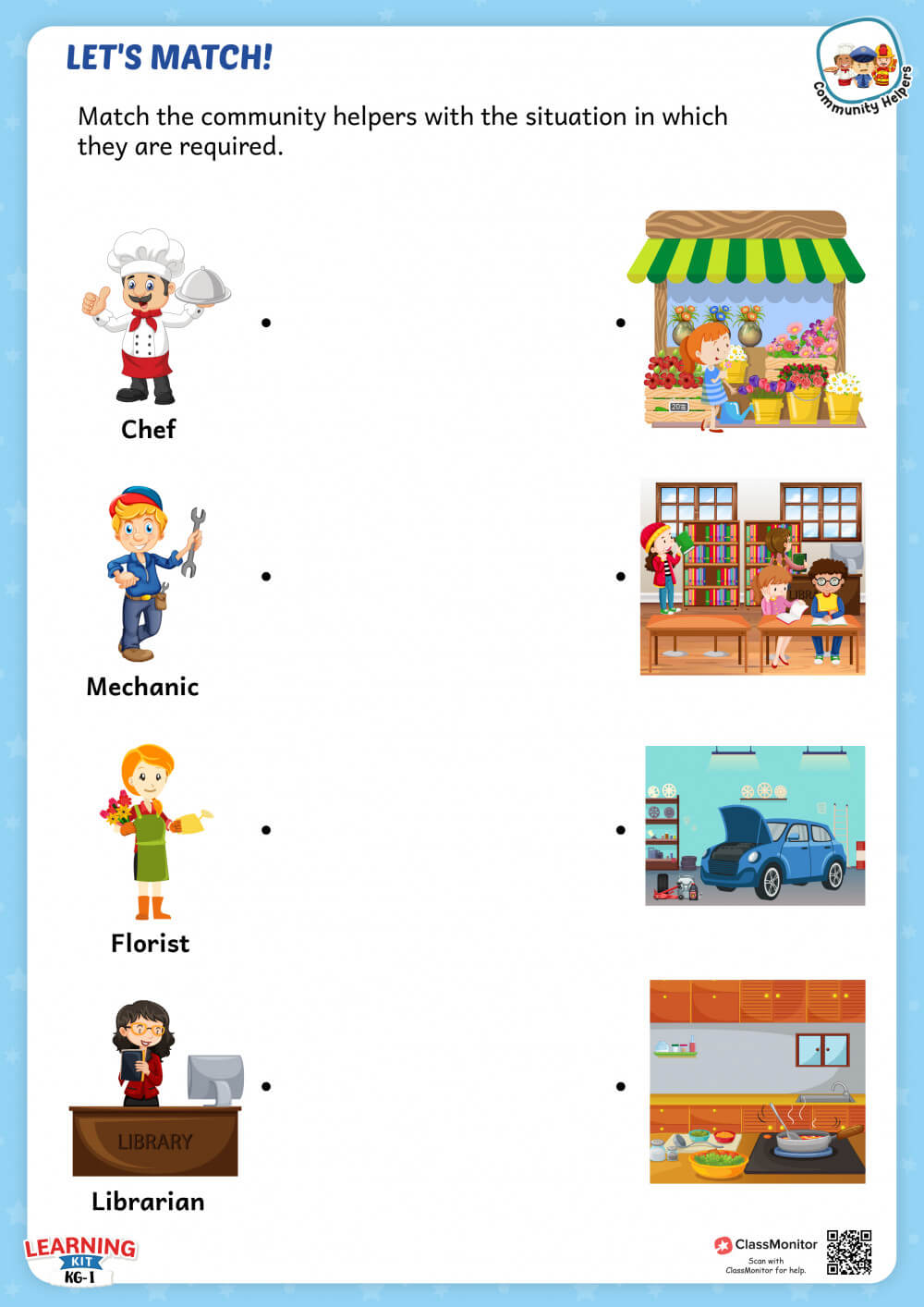 Community Helpers Activity Worksheet- Let's Match - ClassMonitor