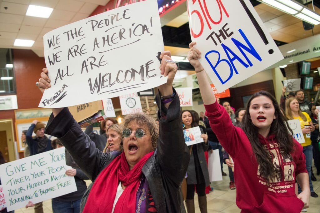 Dozens protest ban at Reno airport - The Nevada Independent