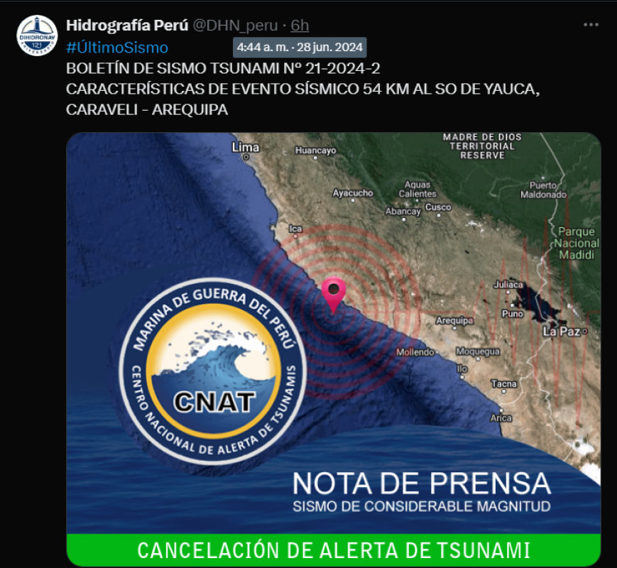 Perú: Alerta de Tsunami se Mantuvo entre 00.48 y 4:44 Horas Tras ...