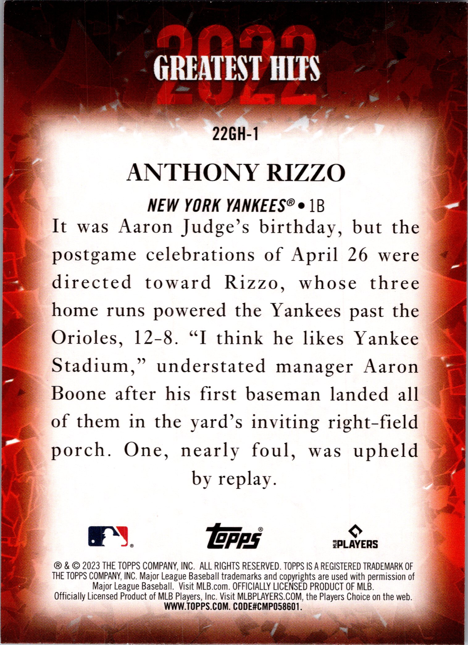 2023 Topps Inserts Greatest Hits/0ne-Two Punch/Welcome To The Club /HR ...
