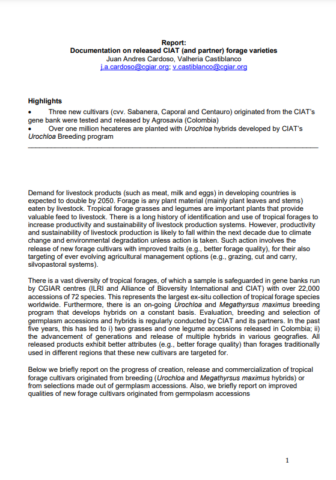 Report: Documentation on released CIAT (and partner) forage varieties ...
