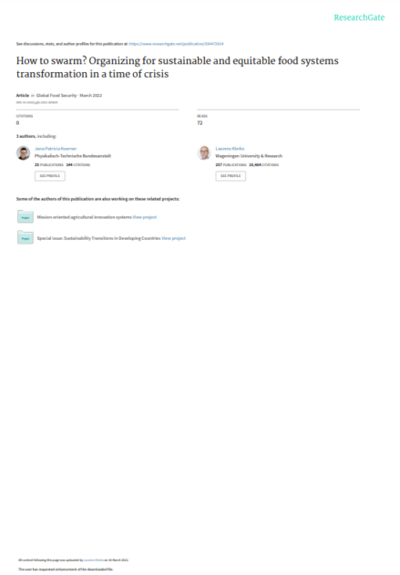 How to swarm? Organizing for sustainable and equitable food systems transformation in a time of ...