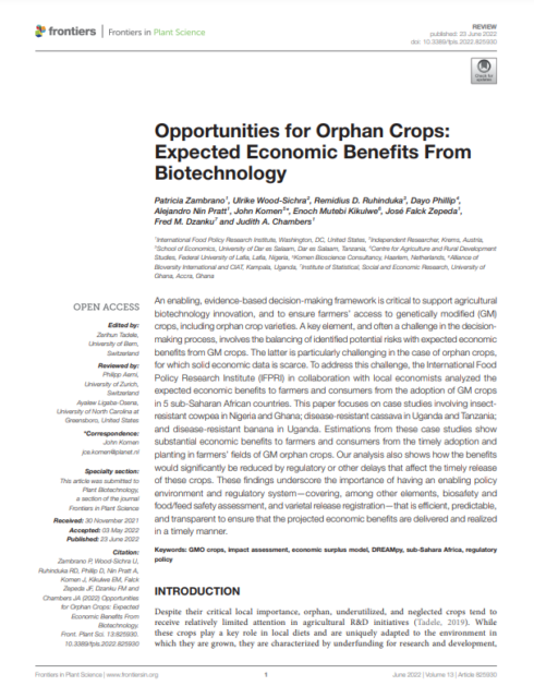 Opportunities for orphan crops: Expected economic benefits from ...