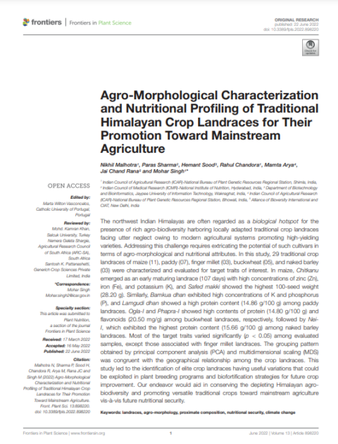 Agro-morphological characterization and nutritional profiling of ...
