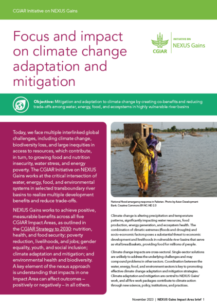 NEXUS Gains: Focus and impact on climate change adaptation and mitigation - CGIAR
