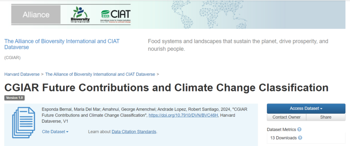CGIAR Future Contributions and Climate Change Classification - CGIAR