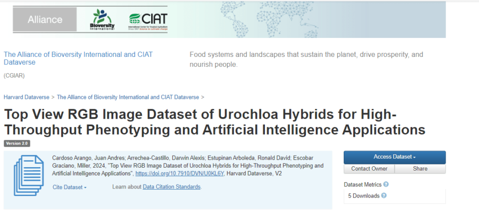 Top view RGB image dataset of Urochloa hybrids for HTP and AI applications - CGIAR