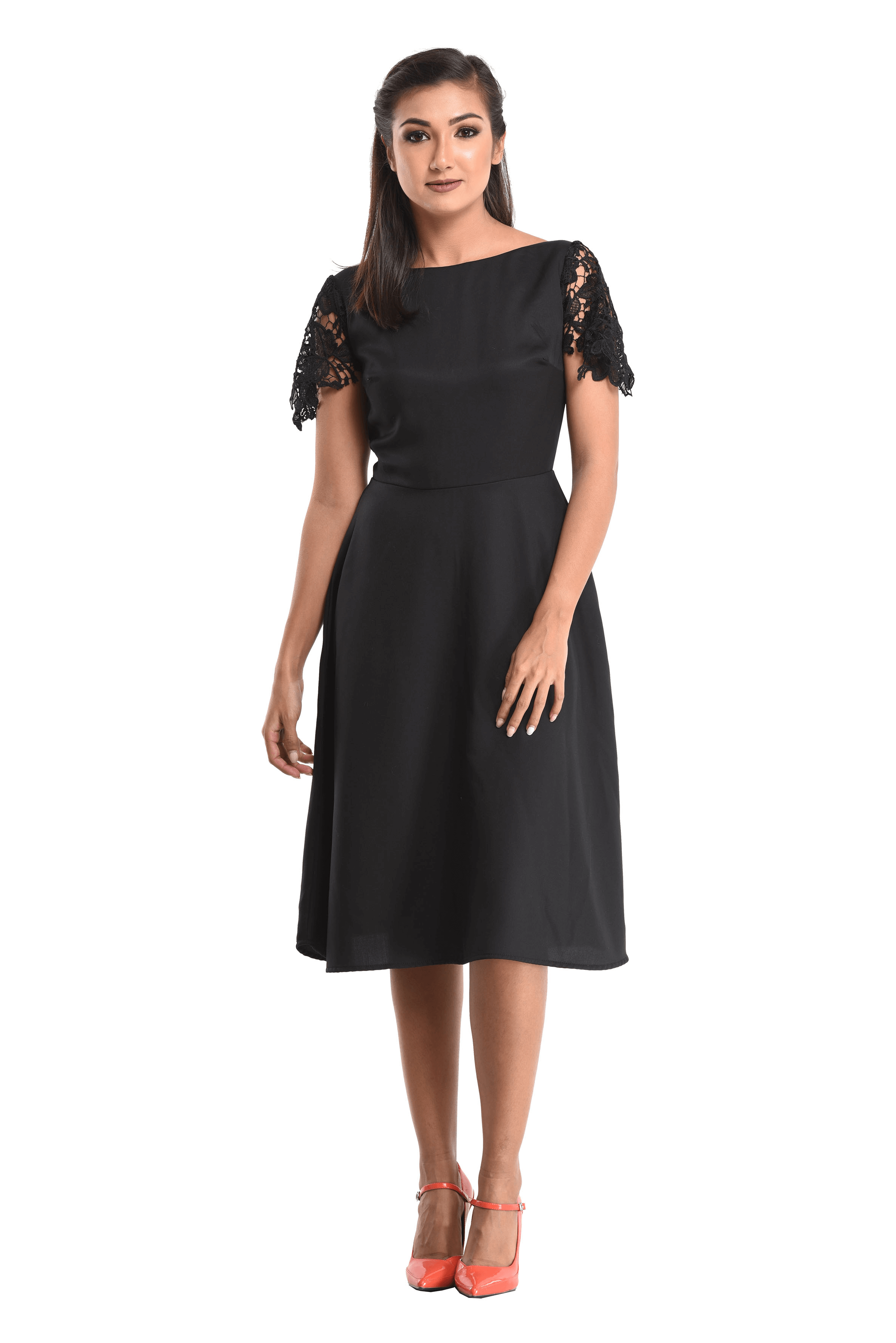 Lace raffle sleeve black dress| Cherri