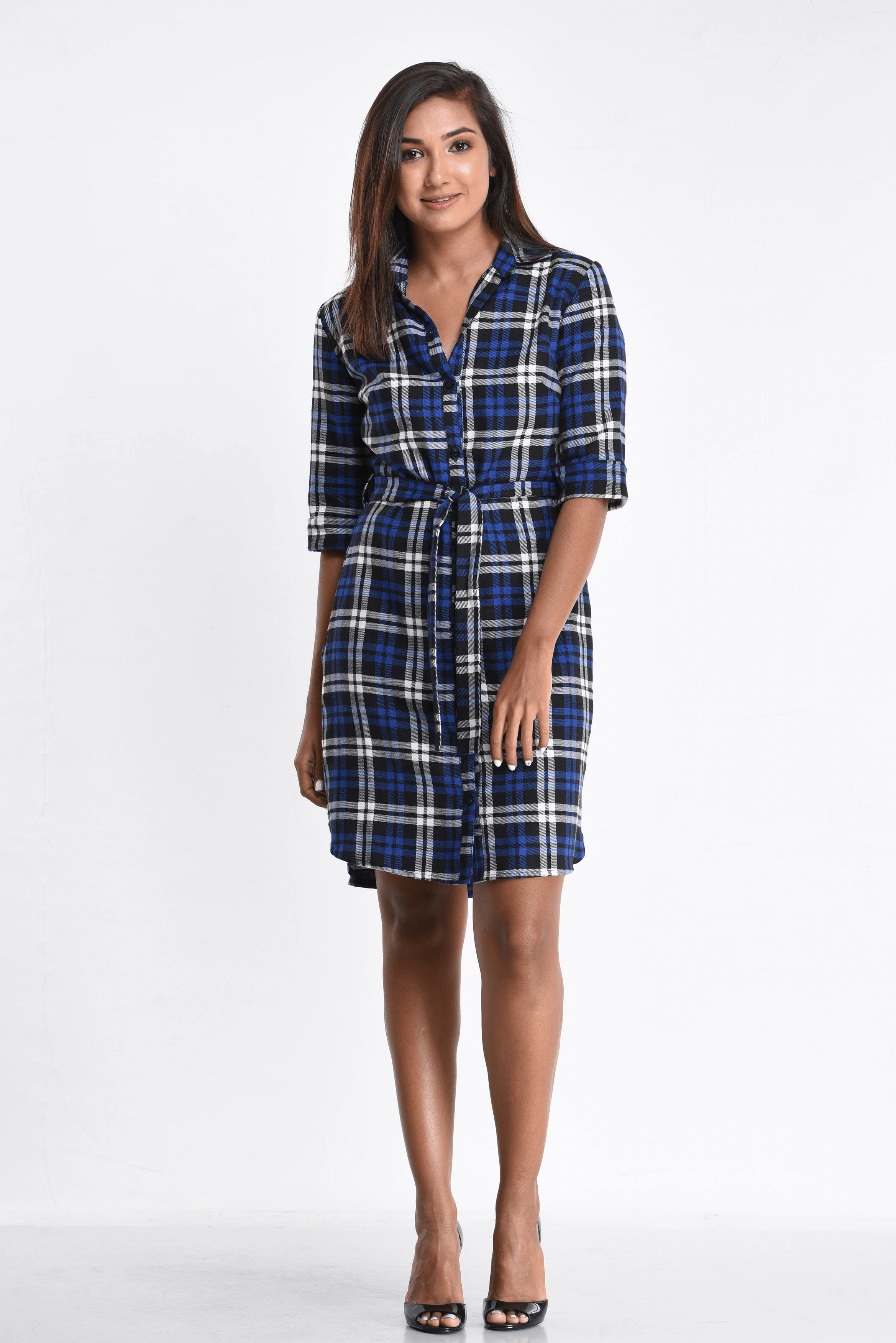 Roll up Sleeve checked dress| Cherri