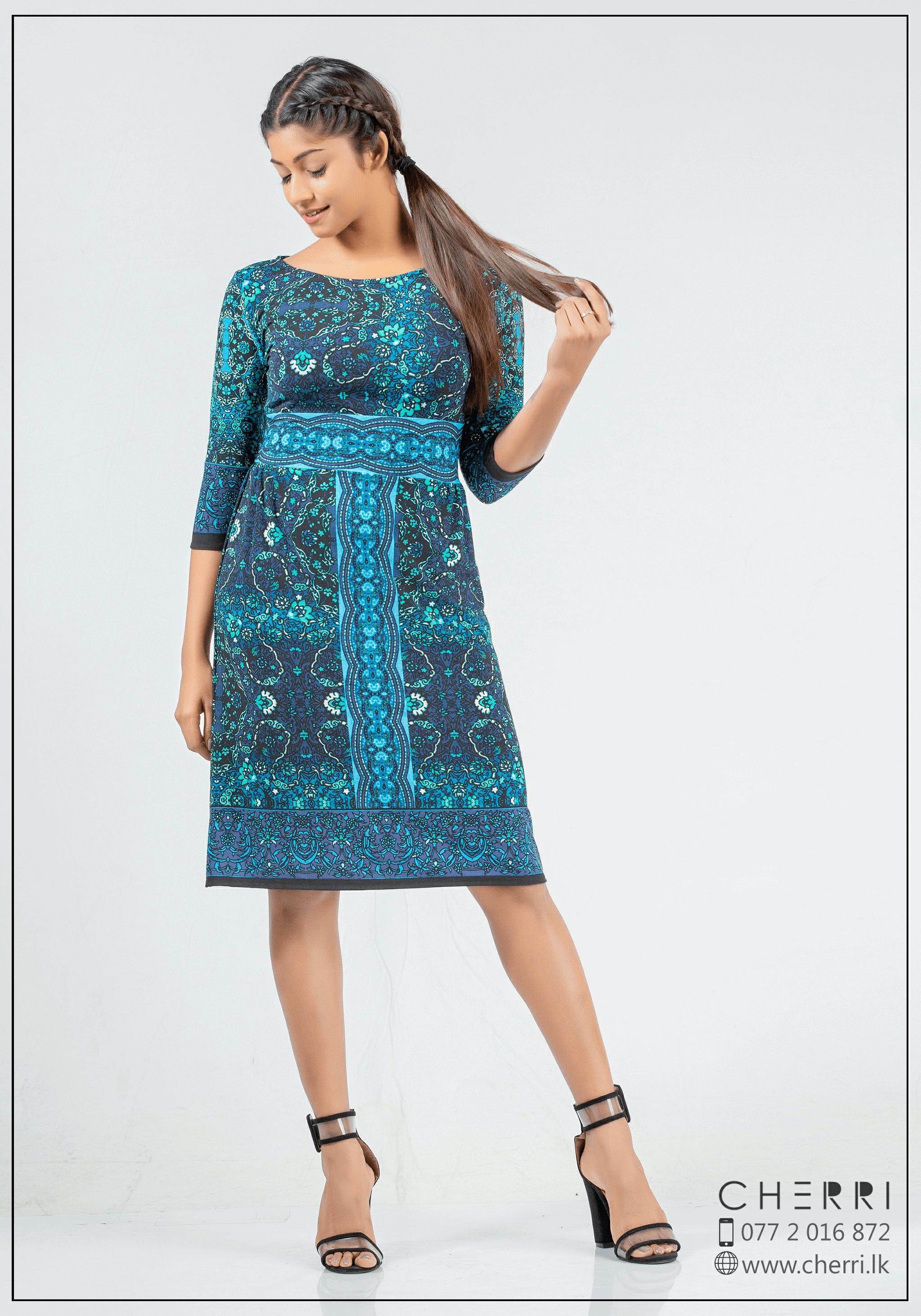 Blue printed ITY dress| Cherri