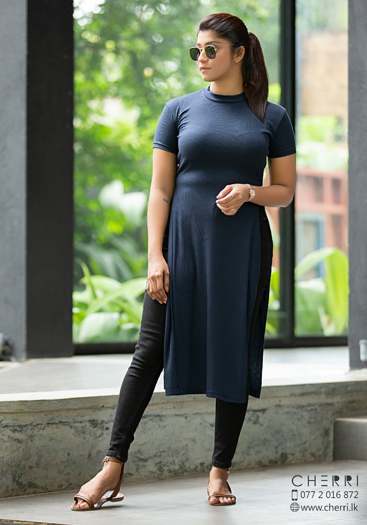 SS high neck kurta top - Navy blue| Cherri