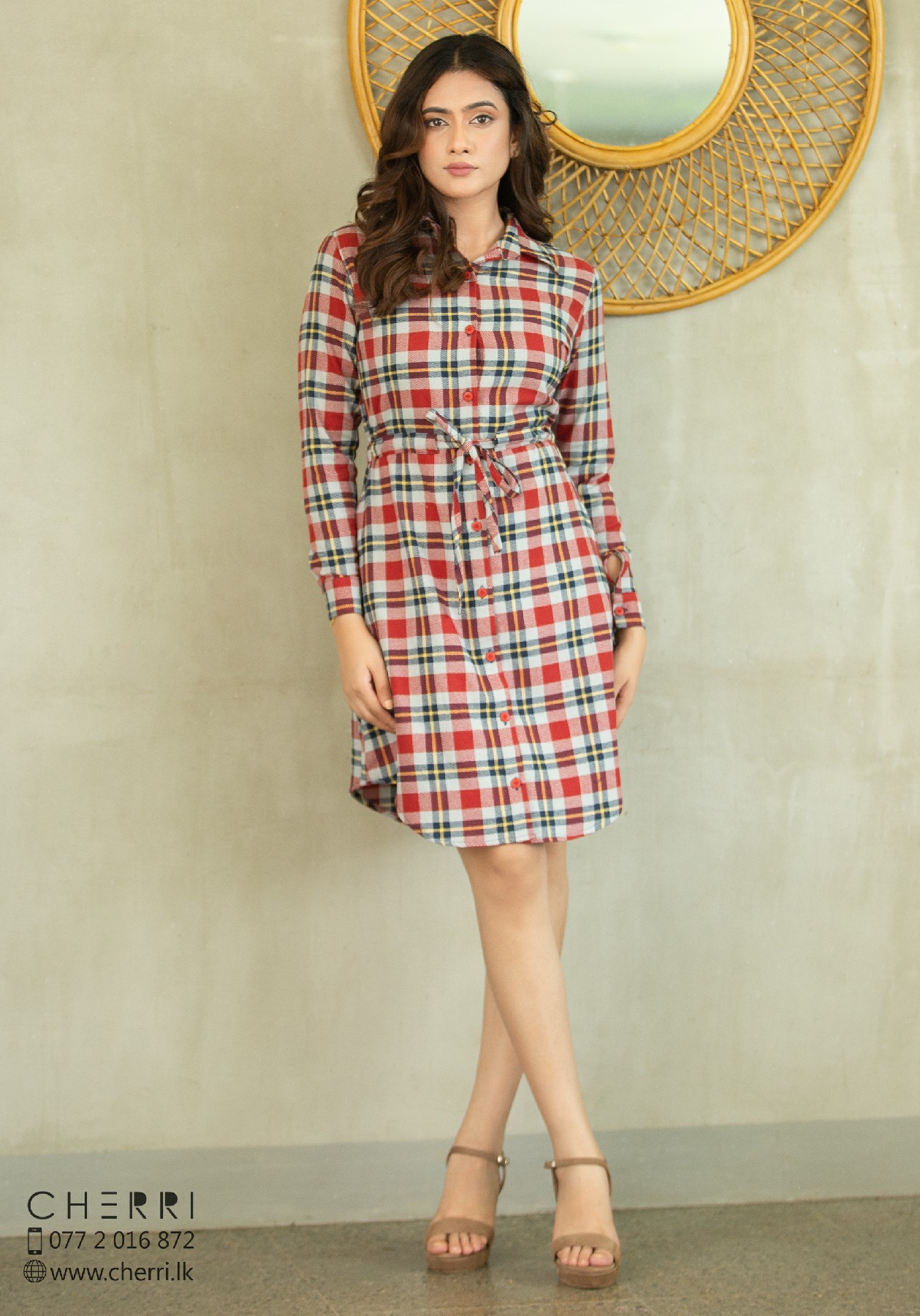 Checkered Shirt dress - Red| Cherri