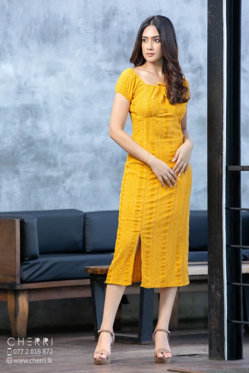Cutlon midi dress - mustard| Cherri