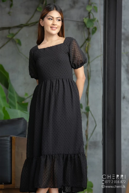 Puff sleeve maxi - Black| Cherri
